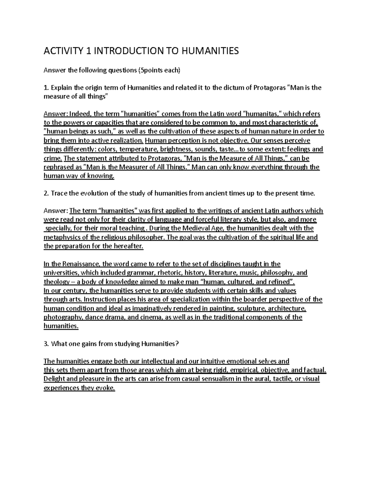 Activity 1 Introduction TO Humanities Maribojo - ACTIVITY 1 ...