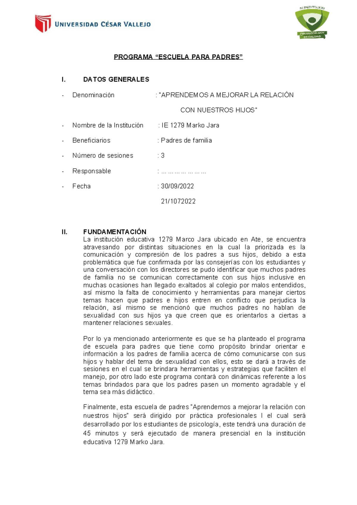 2. Programa DE Escuela Padres Finalizado - PROGRAMA “ESCUELA PARA ...