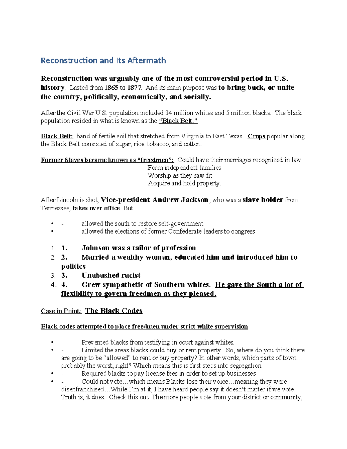 Reconstruction and Its Aftermath - Reconstruction and Its Aftermath ...