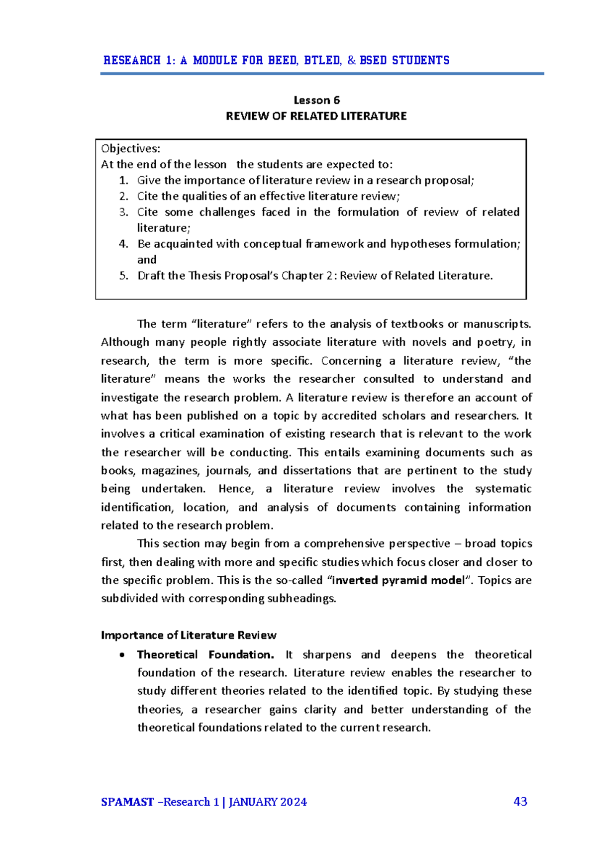 Research 1 Lesson 6 copy - Lesson 6 REVIEW OF RELATED LITERATURE ...