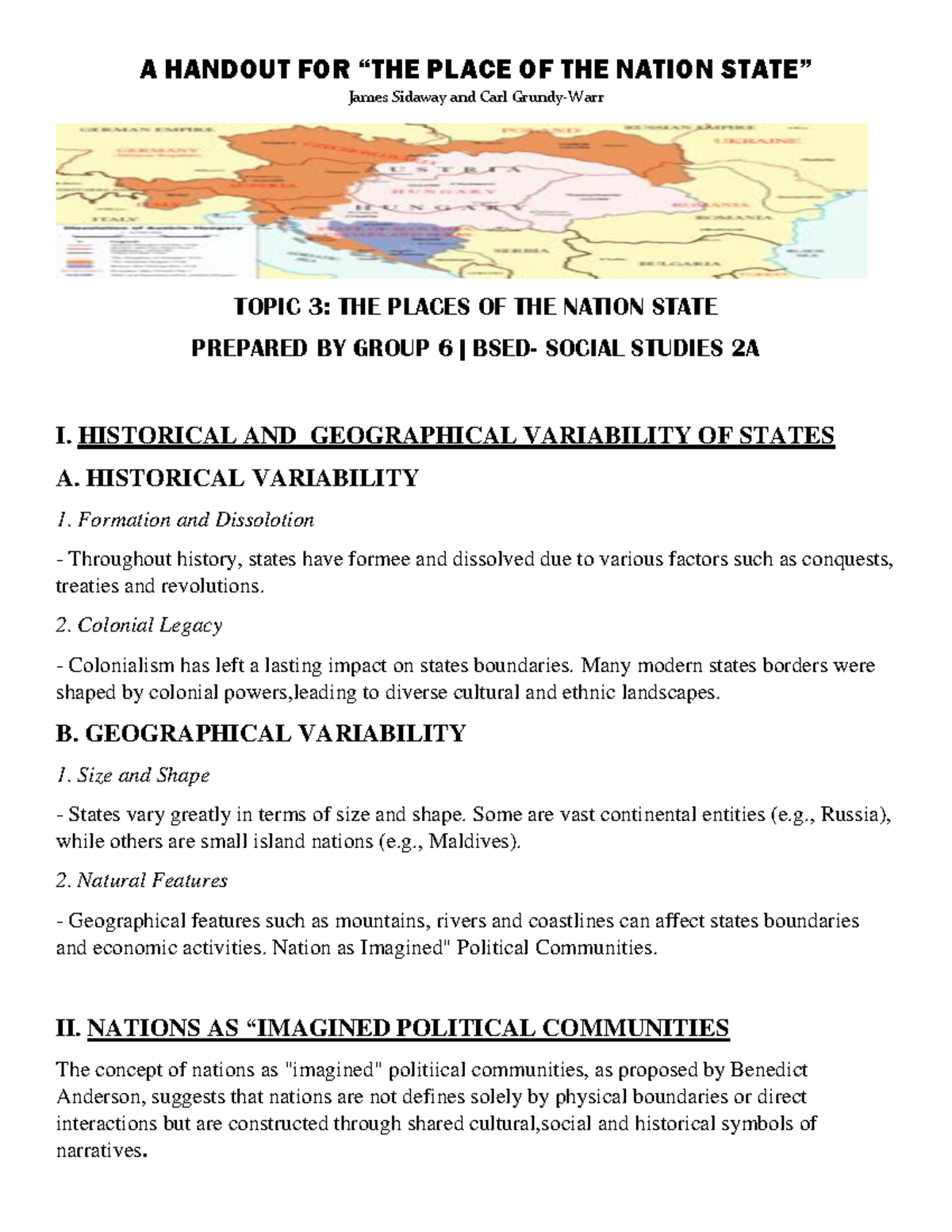 Group 6 The Place of the Nation State Handout - James Sidaway and Carl ...