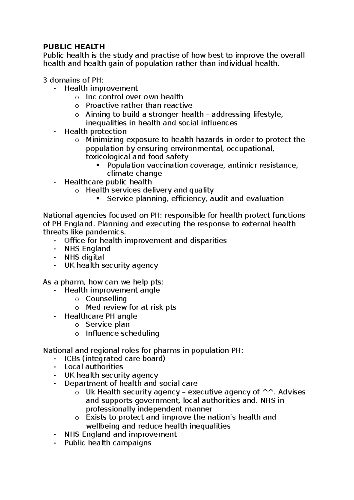 Public Health - PUBLIC HEALTH Public health is the study and practise ...