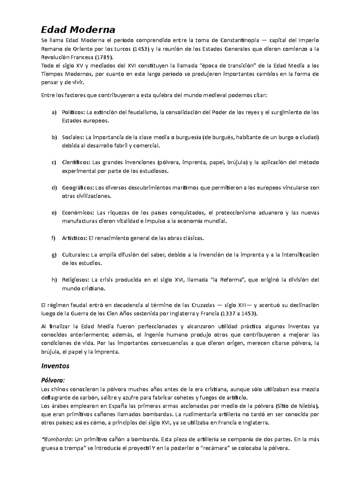 Resumen Edad Moderna - Edad Moderna Se llama Edad Moderna el período ...