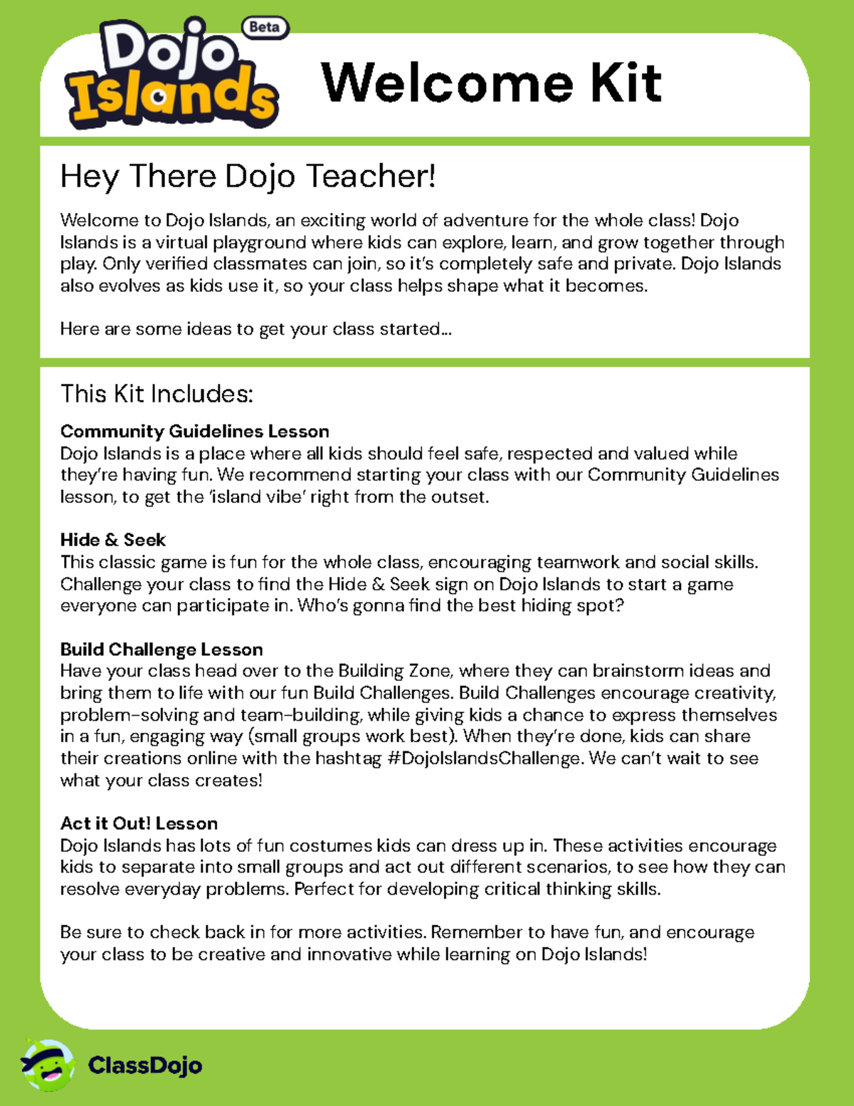 Dojo Islands-Welcome Kit-230818 - Welcome Kit ####### Hey There Dojo ...