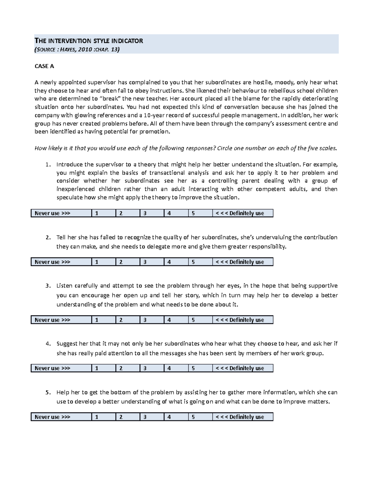 MNG 6081-The intervention style indicator - THE INTERVENTION STYLE ...