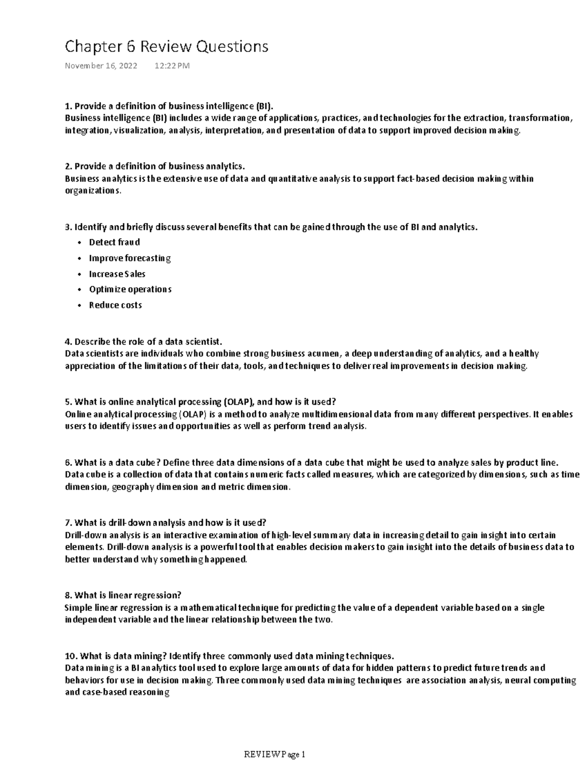 ITEC 1010 Chapter 6 Review Questions - Provide a definition of business ...