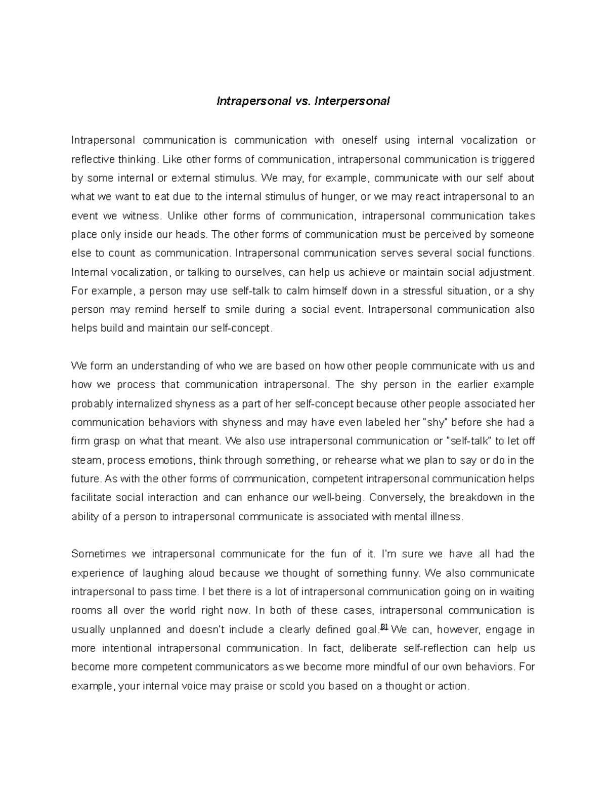 MGT538 - Reflection Essay - Intrapersonal vs. Interpersonal ...