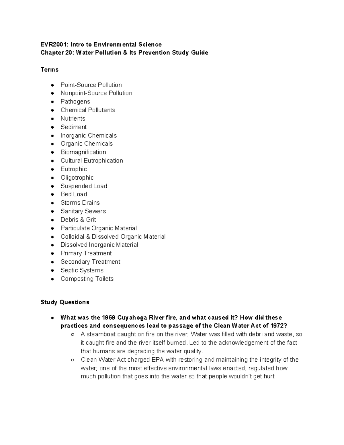 Evr lecture 14. chp. 20 study guide - EVR2001: Intro to Environmental ...
