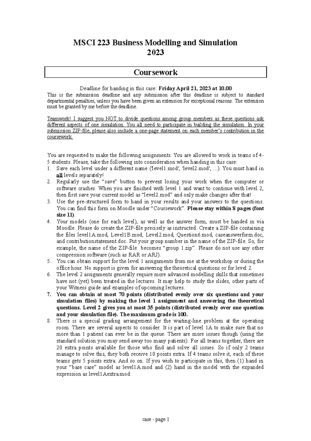 ER simulation - Physics - MSCI 223 Business Modelling and Simulation ...