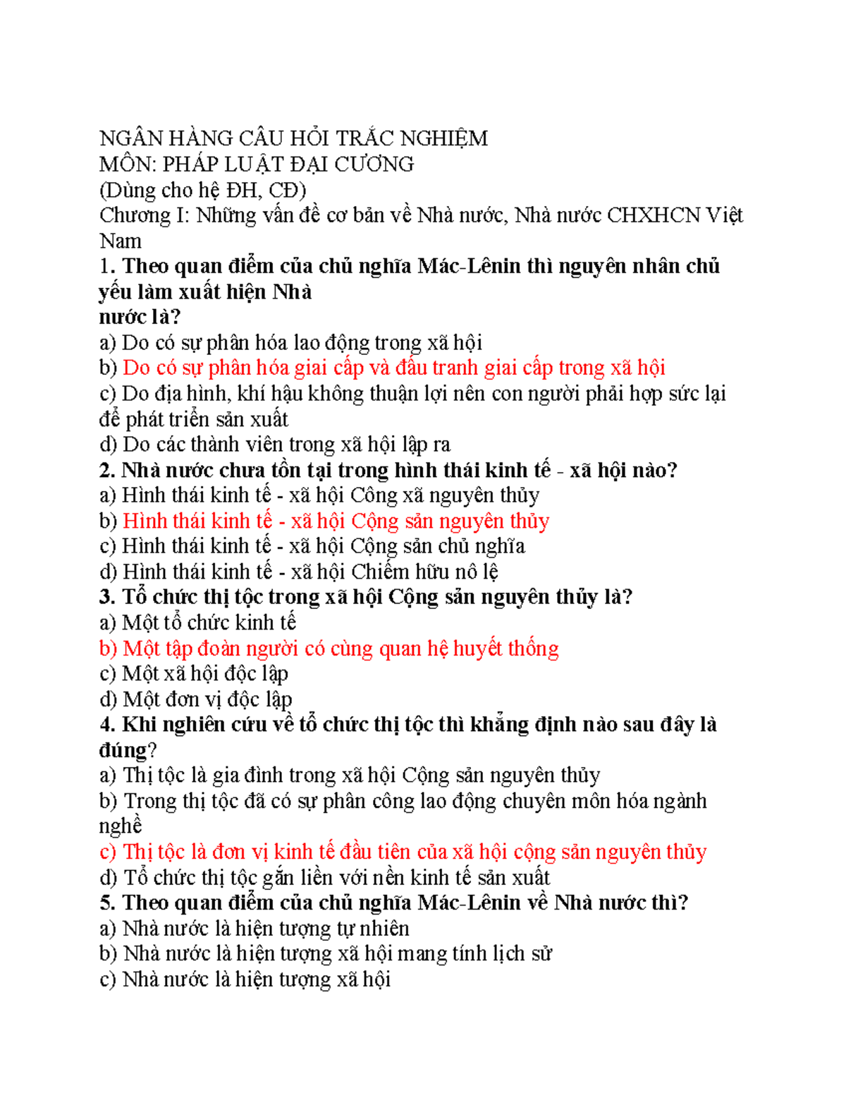 NGÂN HÀNG CÂU HỎI TRẮC NGHIỆM PLDC - NGÂN HÀNG CÂU HỎI TRẮC NGHIỆM MÔN: PHÁP LUẬT ĐẠI CƯƠNG ...