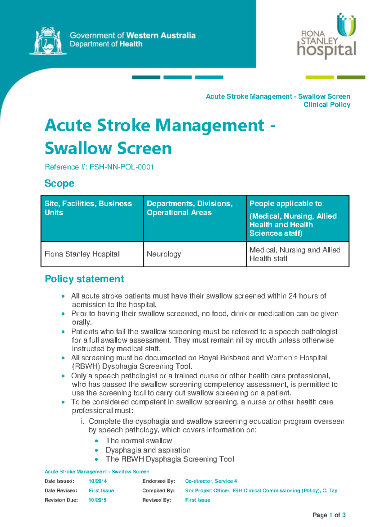 Acute Stroke Management Swallowing Screen - Acute Stroke Management ...