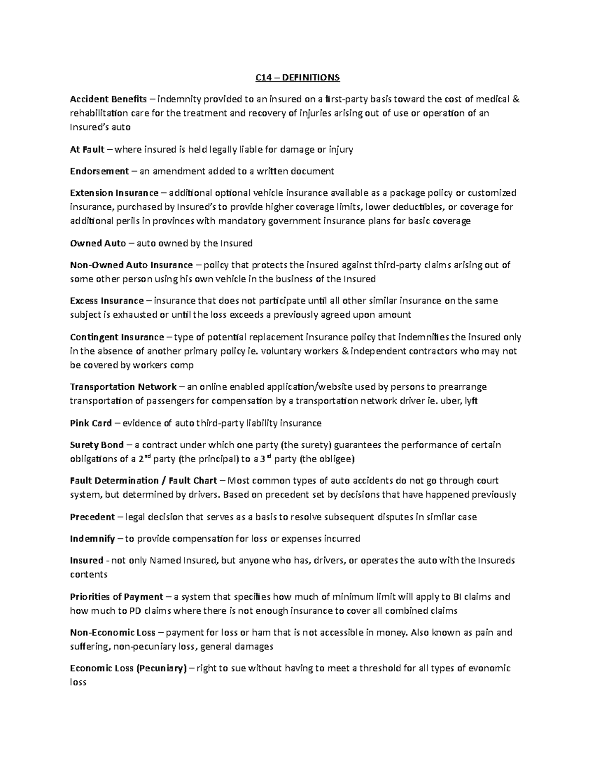 C14 - Definitions - C14 – DEFINITIONS Accident Benefits – indemnity ...