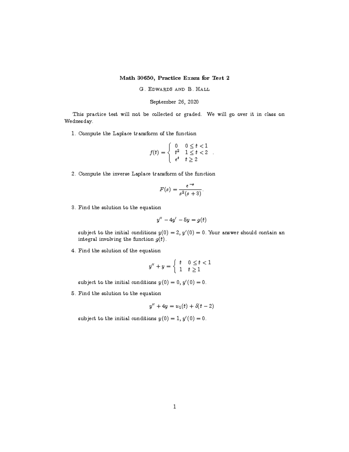 Test2Practice - Practice test 2 - Math 30650, Practice Exam for Test 2 ...