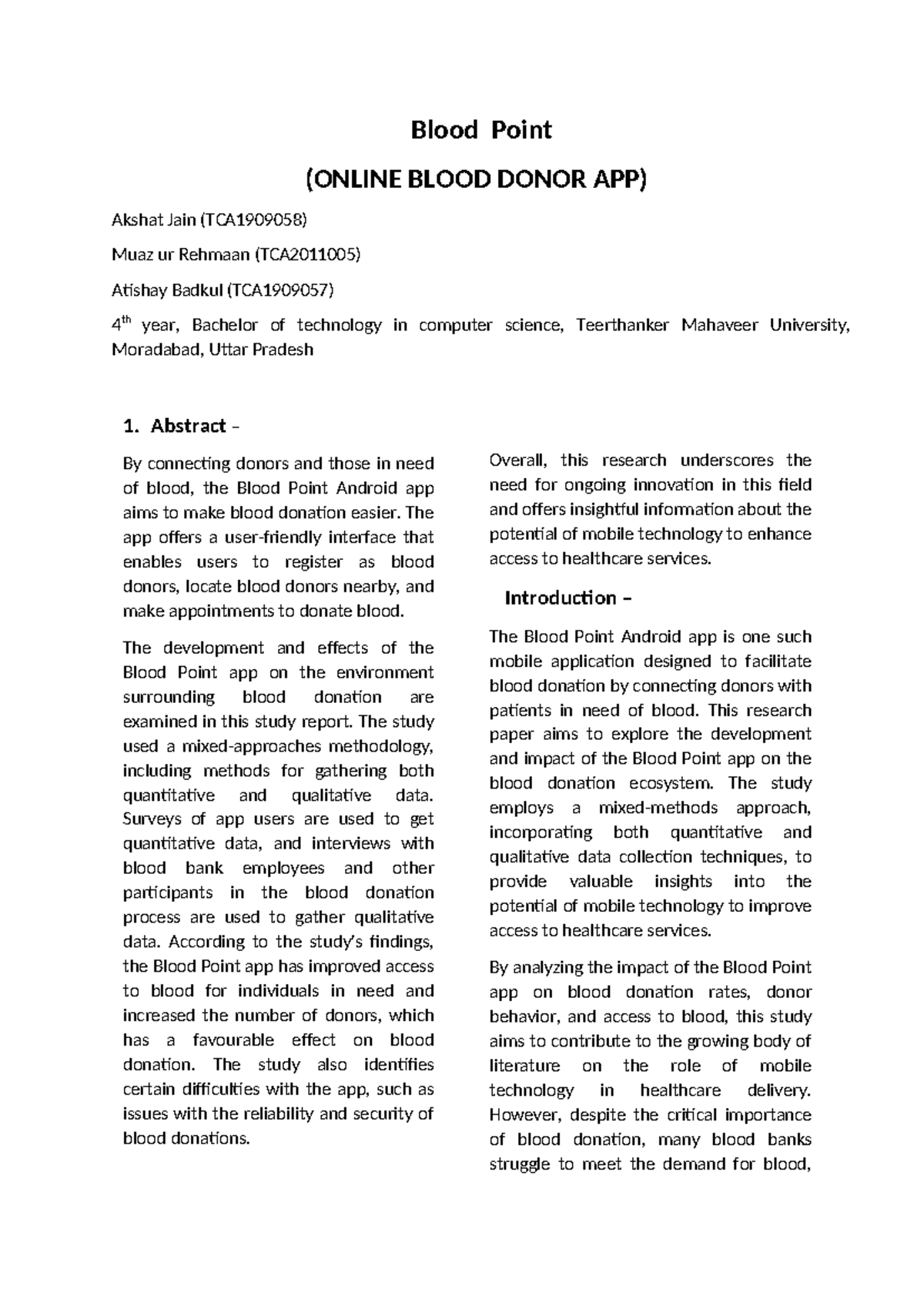 Blood point (research paper) - Blood Point (ONLINE BLOOD DONOR APP ...