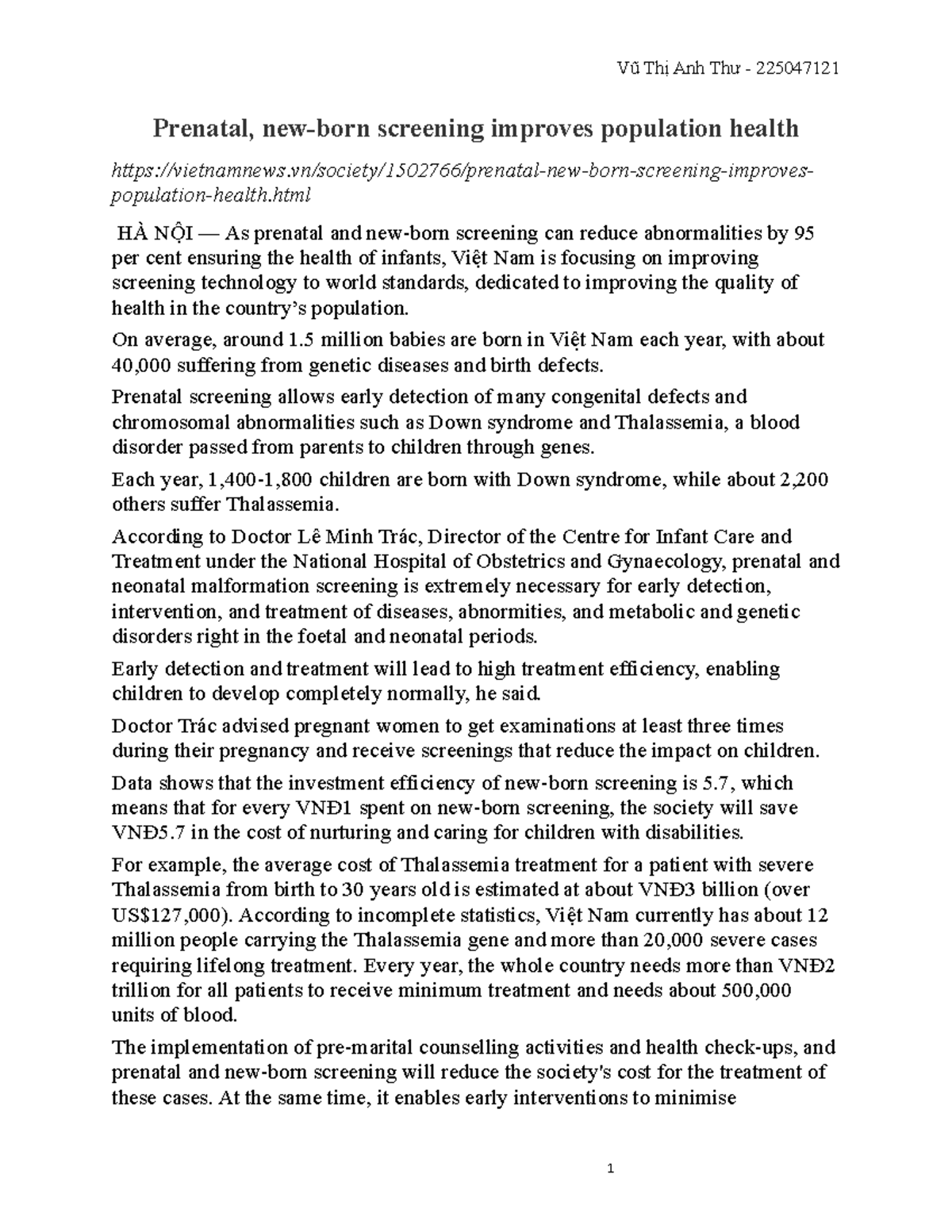 Reading - Prenatal, new-born screening improves population health - Studocu