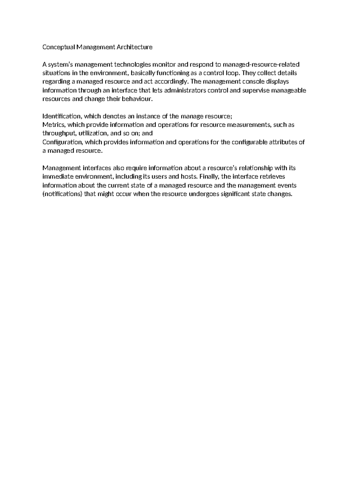 Exercise 1 Answer Task Conceptual Management Architecture A Systems Management Technologies