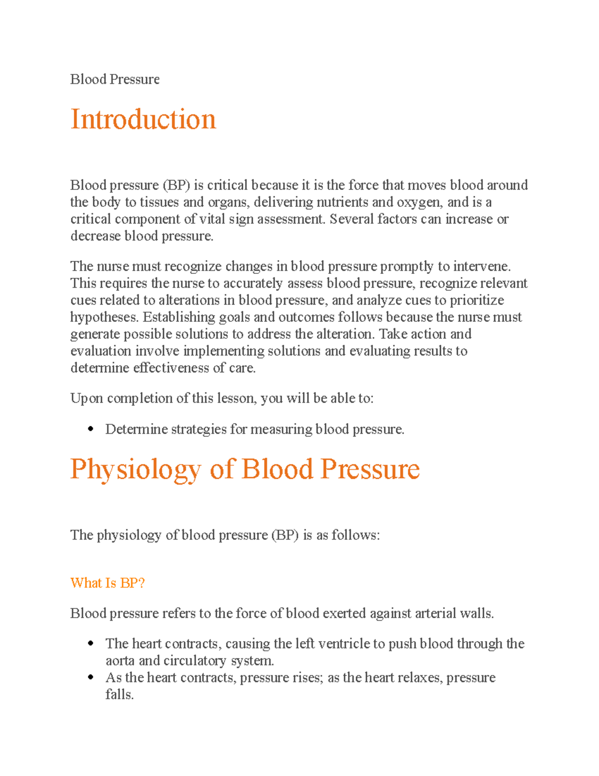 Blood Pressure - coursework - Blood Pressure Introduction Blood ...