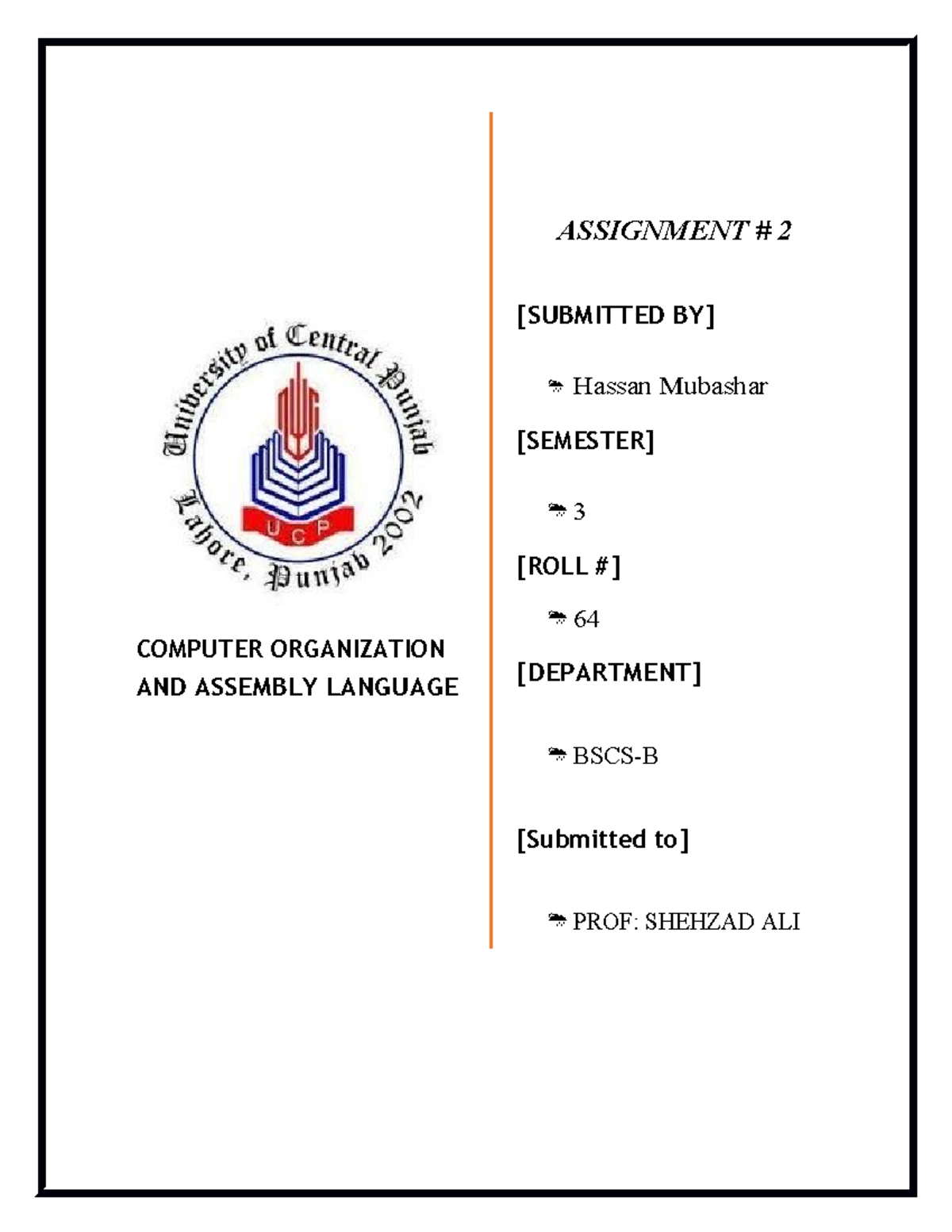 Computer Organization AND Assembly Language 1 - COMPUTER ORGANIZATION ...