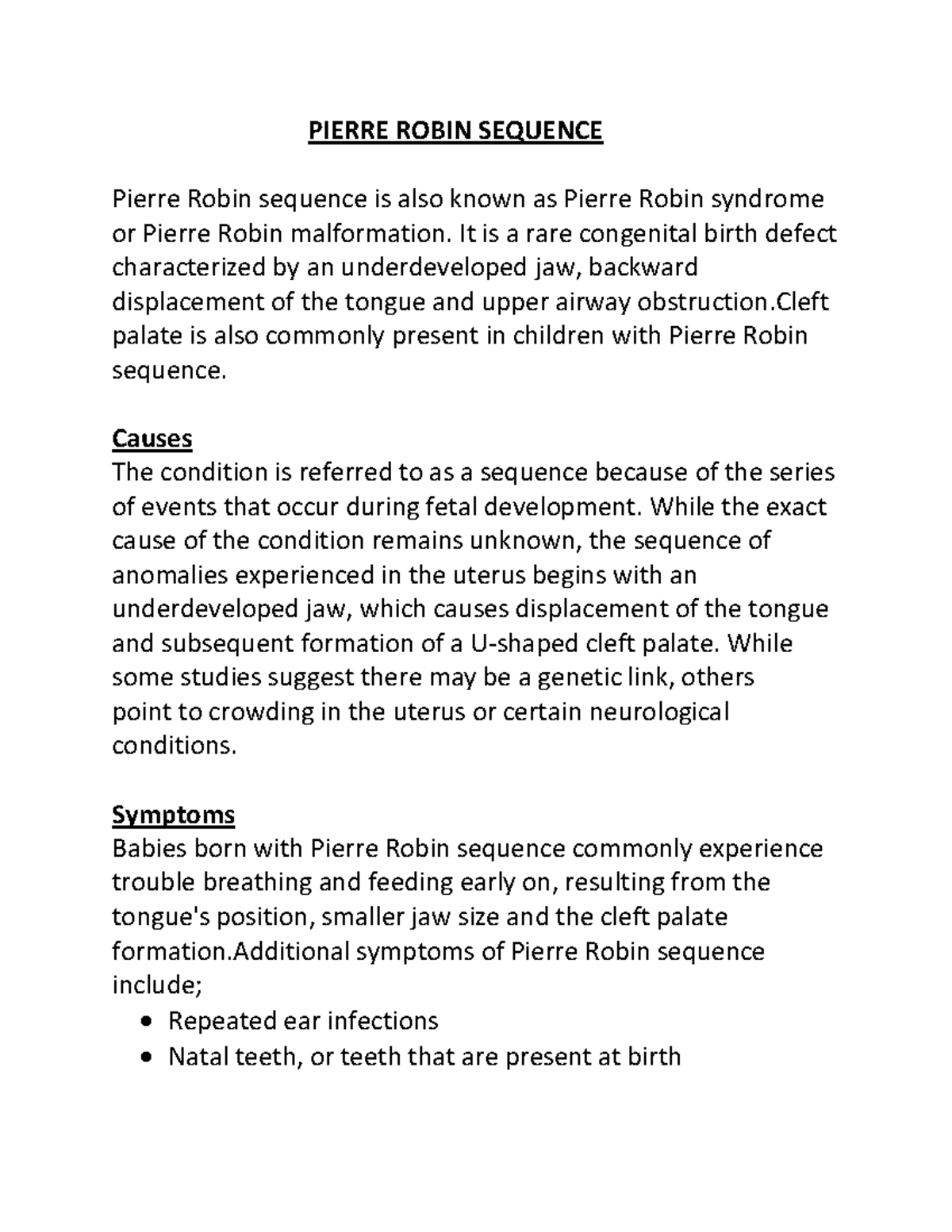 Pierre Robin Sequence - This study material is for nursing students to ...