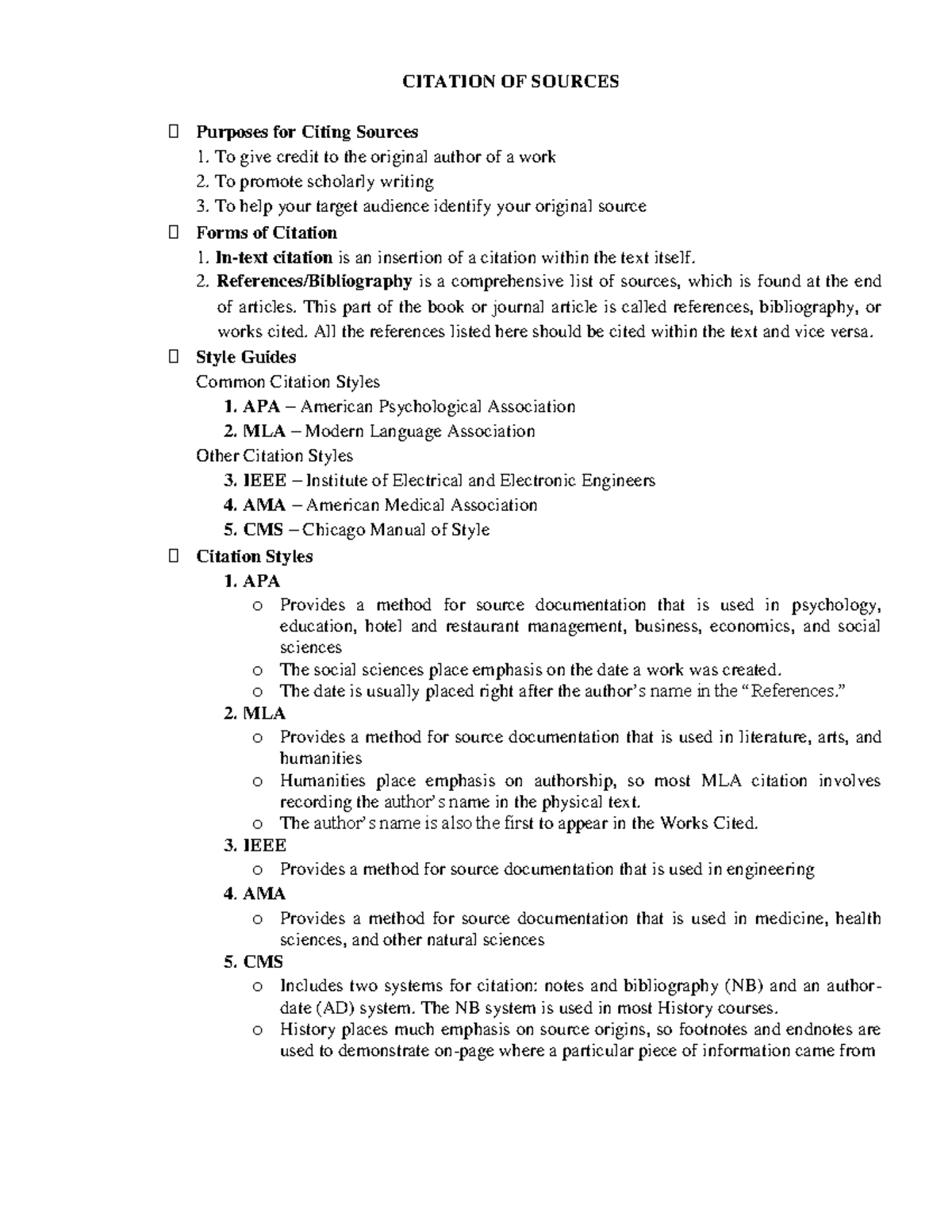 Citation-OF- Sources - LECTURE FOR CITATION SOURCE - CITATION OF ...