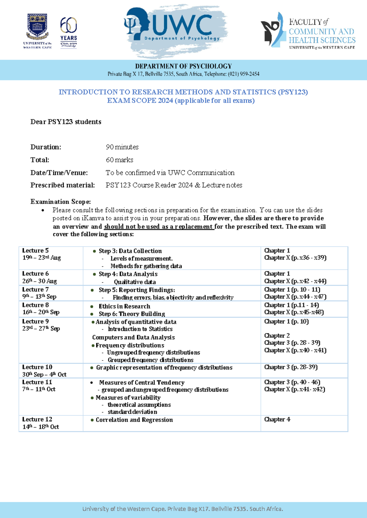 PSY123 Exam Scope 2024 - This is an final exam guide - University of ...