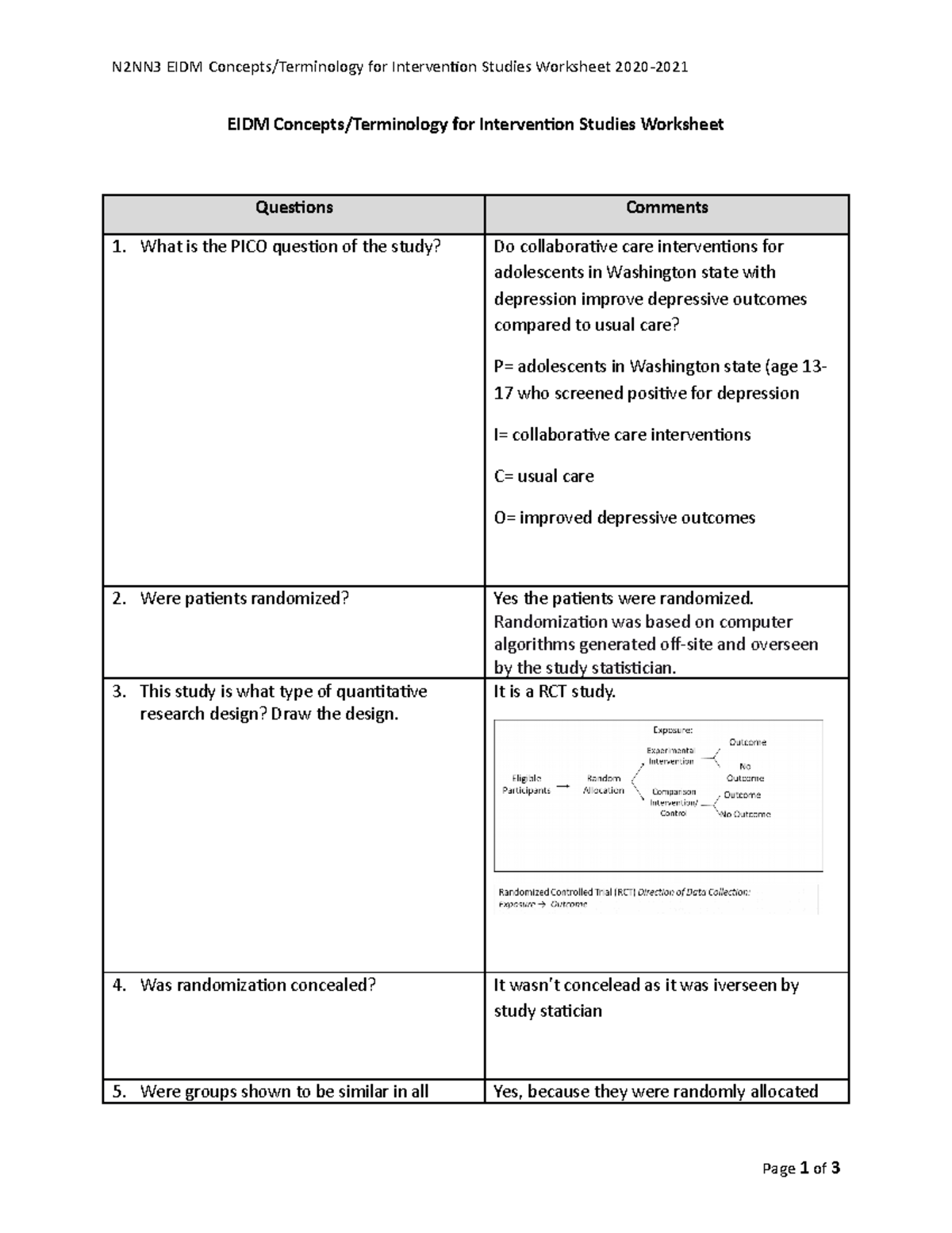 EIDM Concepts-Terminology for Intervention Studies Worksheet 2020-2021 ...