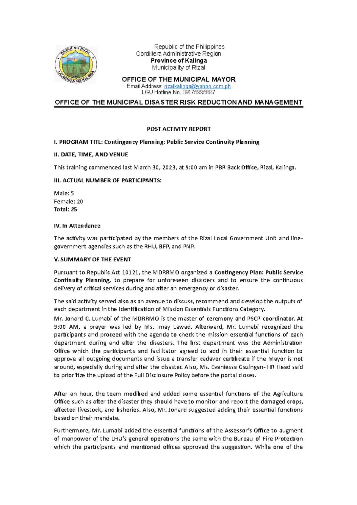 Post Activity Report - This is about PSCP - Republic of the Philippines ...