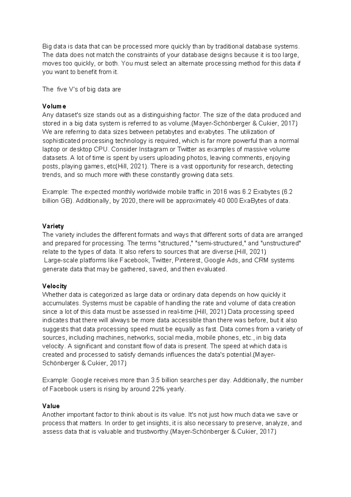 CS3440 WA UNIT 1 - written assignment unit 1 - Big data is data that can be processed more ...