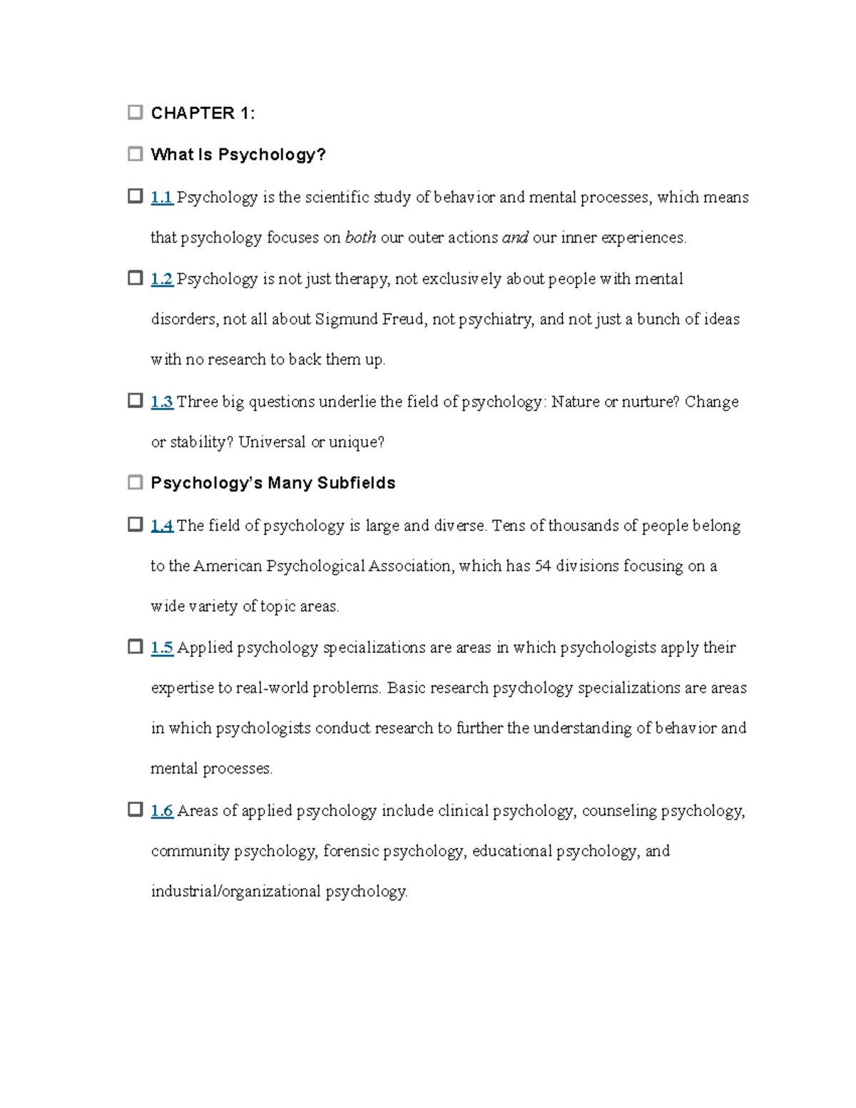 Exam 1 : Intro to Psych Chapter 1 Summary - CHAPTER 1: What Is ...