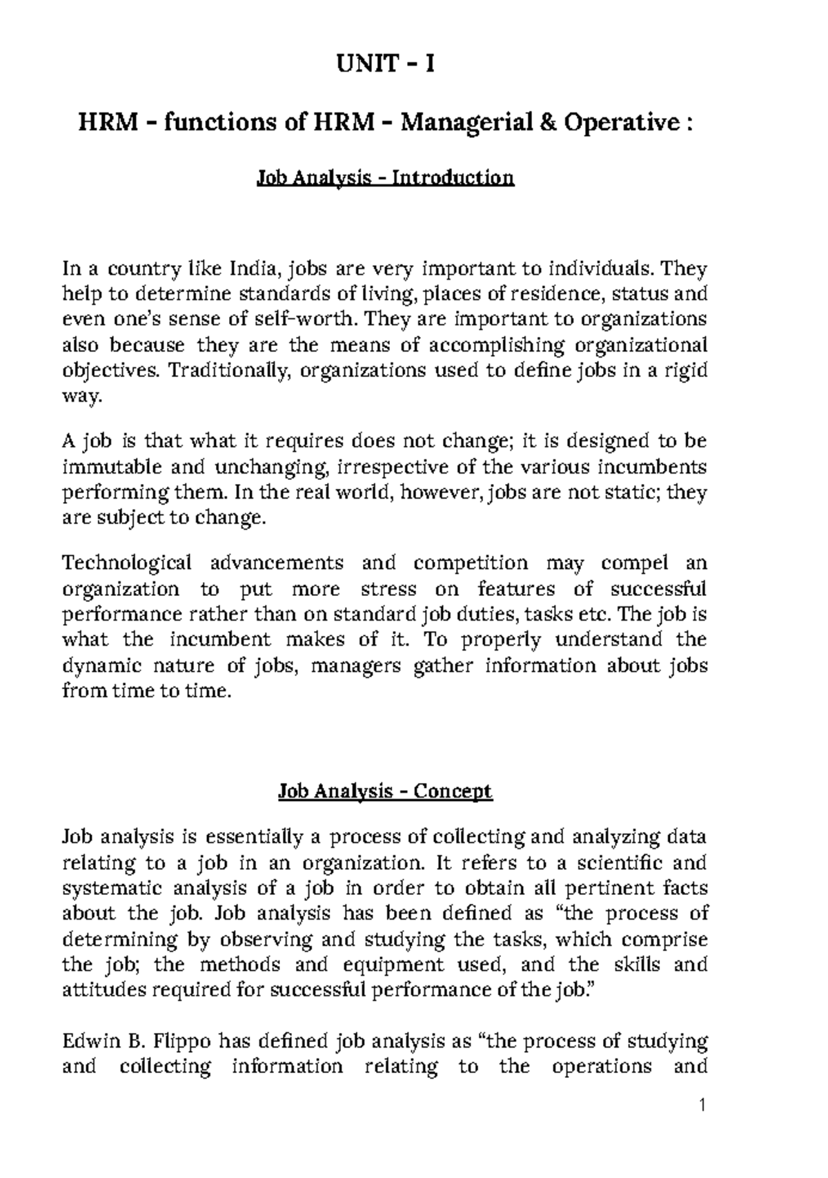 Human Resource Planning BBA III Notes - UNIT - I HRM - functions of HRM ...