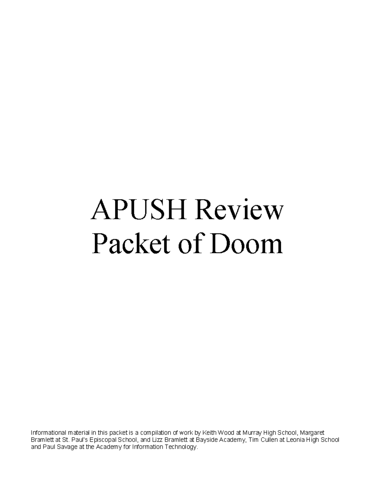 Apush+Major+Review+Packet - APUSH Review Packet of Doom Informational ...