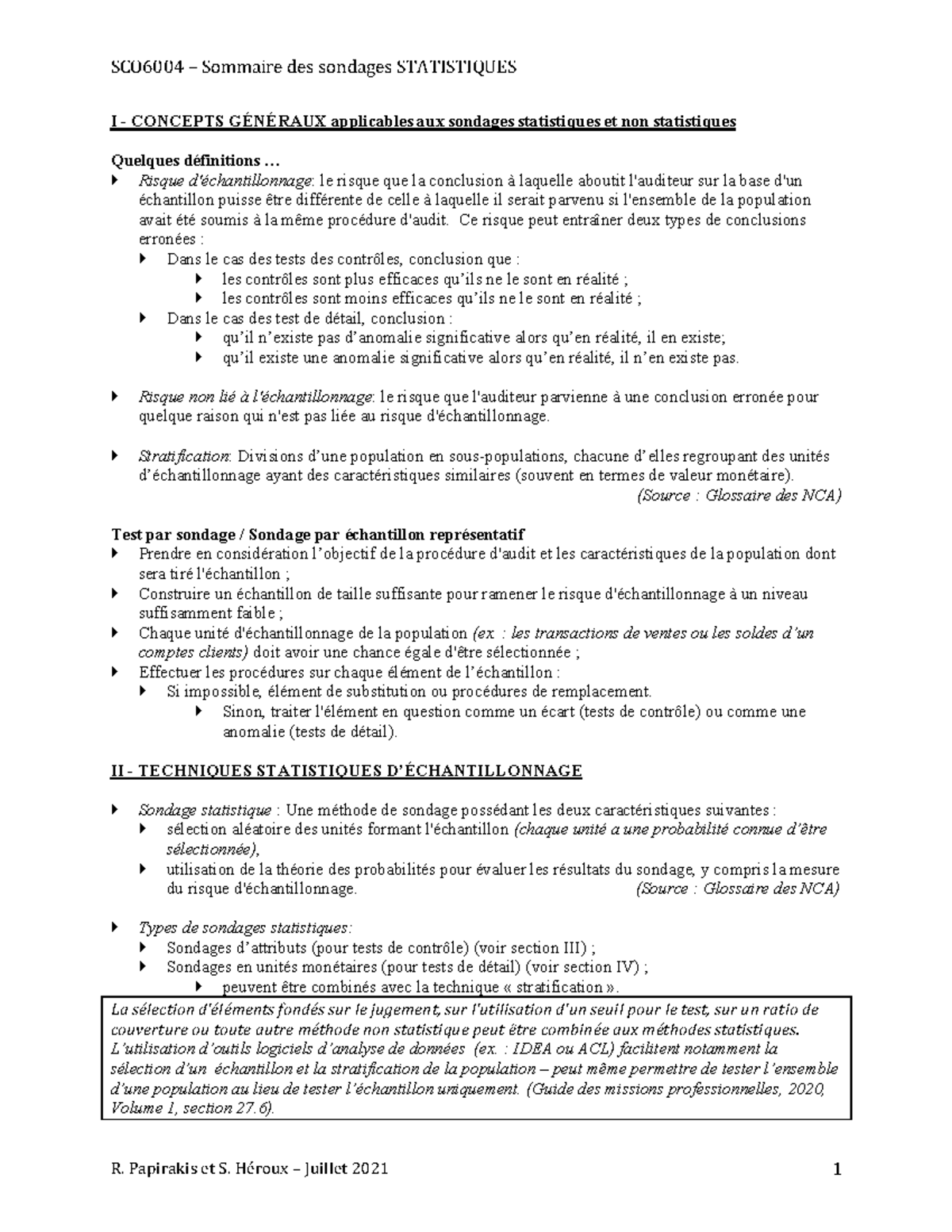 Sondages statistiques note - I - CONCEPTS GÉNÉRAUX applicables aux ...