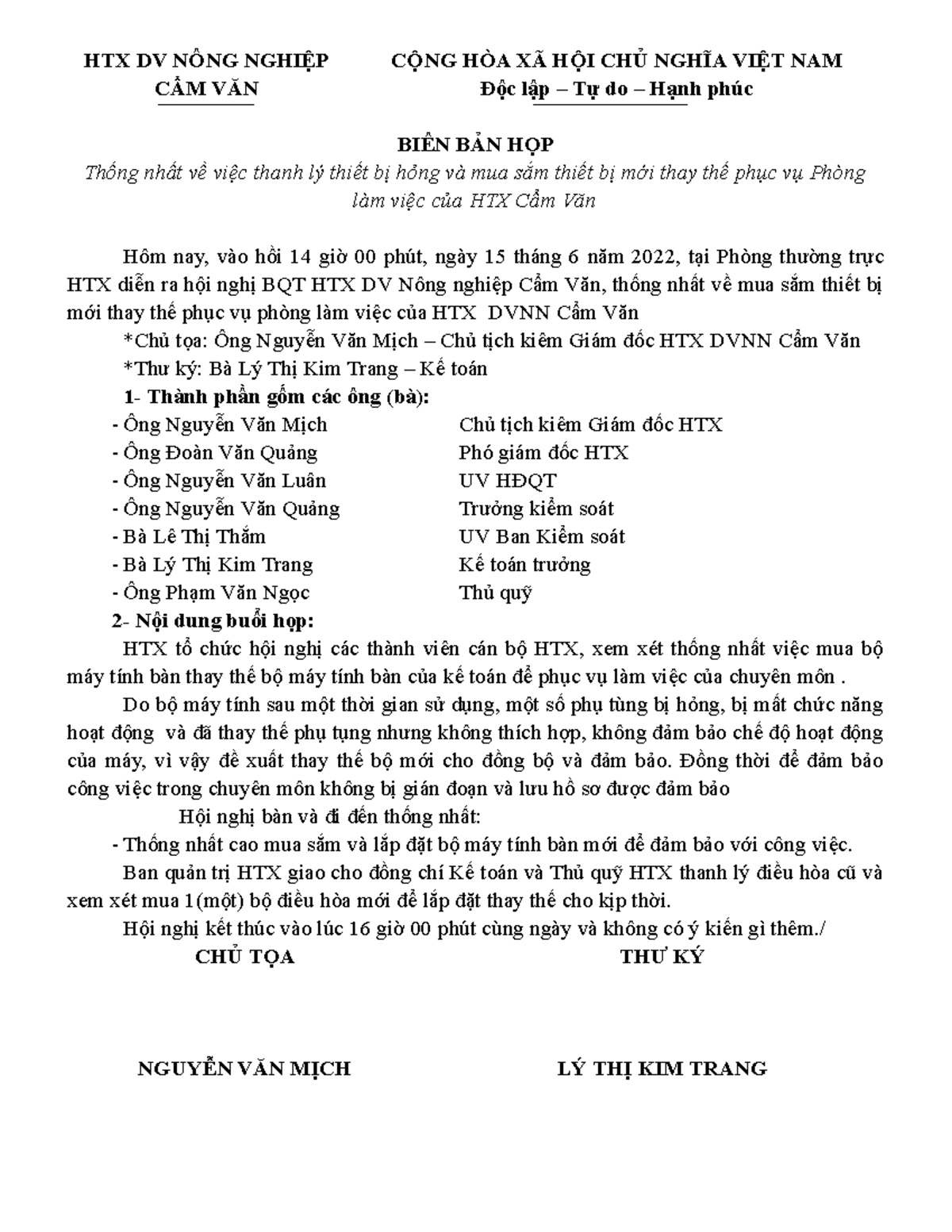 BIEN BAN HOP MUA SAM Thiet BI NAM 2021 - HTX DV NÔNG NGHIỆP CẨM VĂN ...