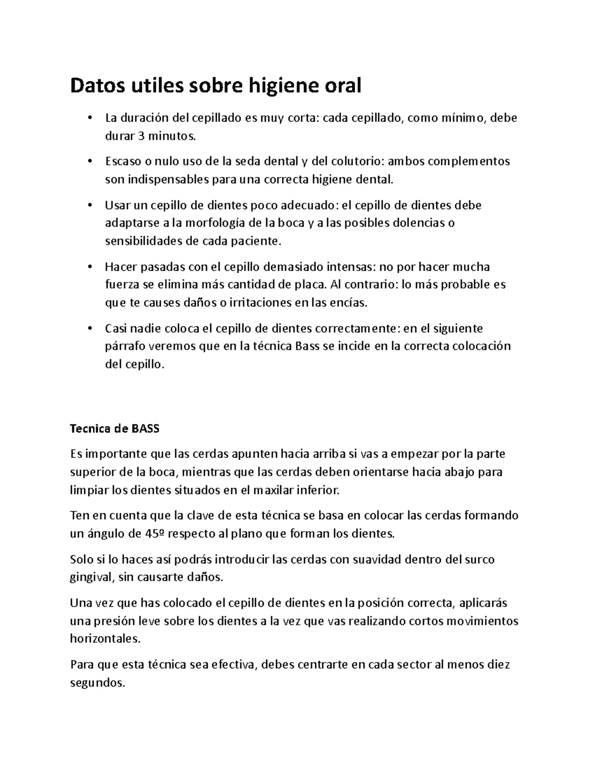 Datos utiles sobre higiene oral complemento - Datos utiles sobre higiene oral La duración del ...