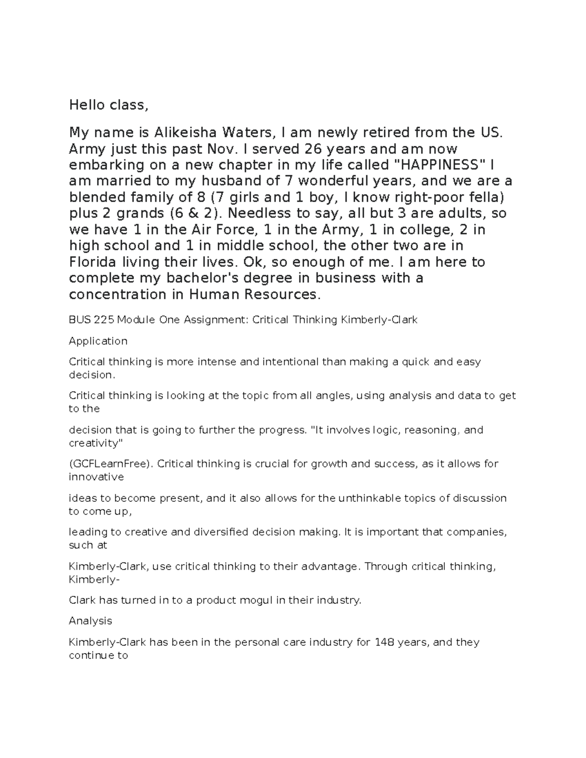 Module 1 Assignment - Hello class, My name is Alikeisha Waters, I am ...