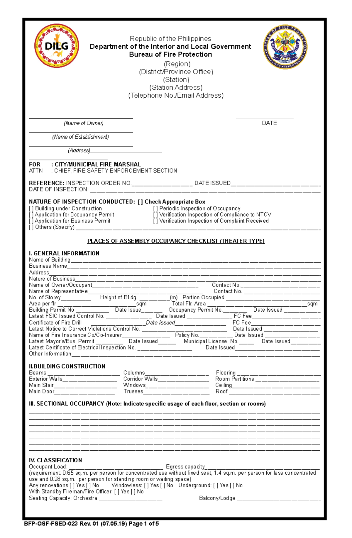 FSED 023 Checklist Theater Occupancy REV 1 - Department of the Interior ...