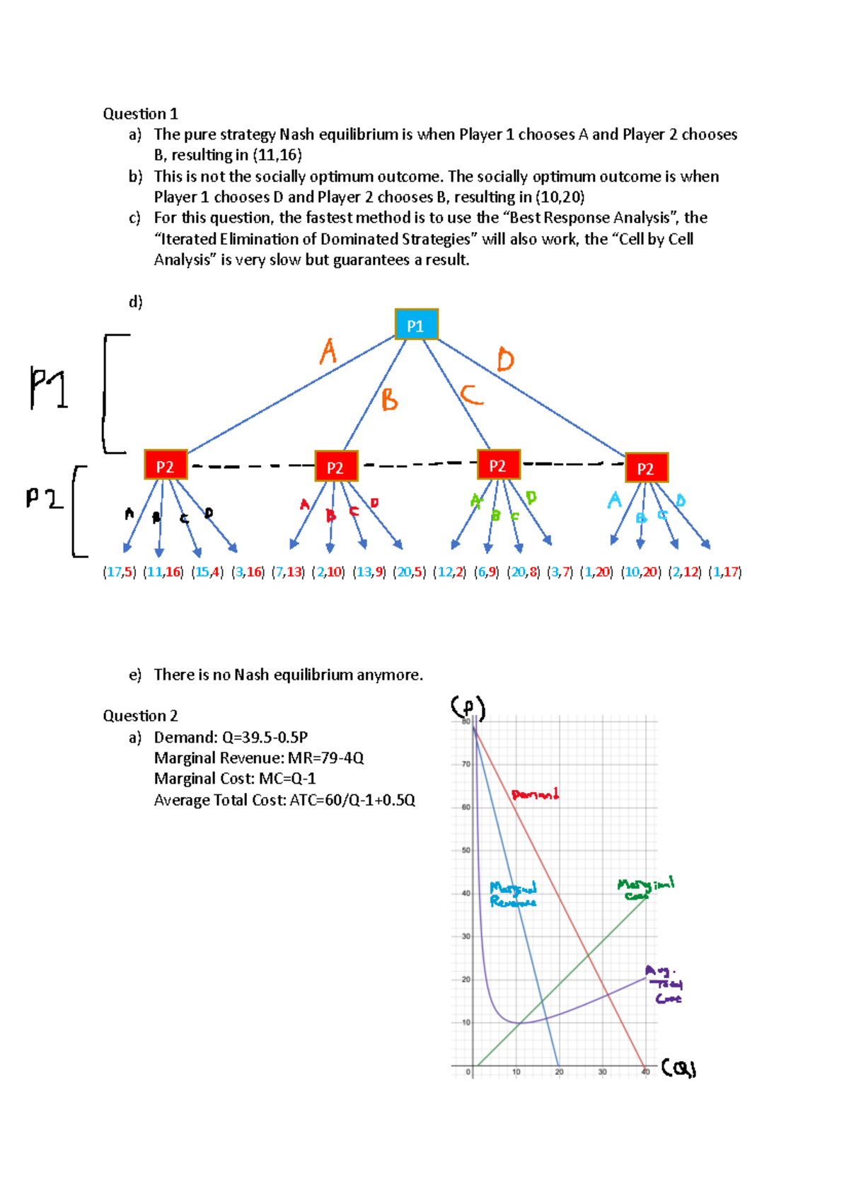 Microeconomics Assignment 2 - Ques%on 1 a) The pure strategy Nash ...
