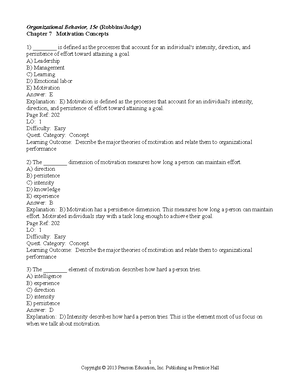 Chapter 5 - Testbank - Organizational Behavior, 15e (Robbins/Judge ...
