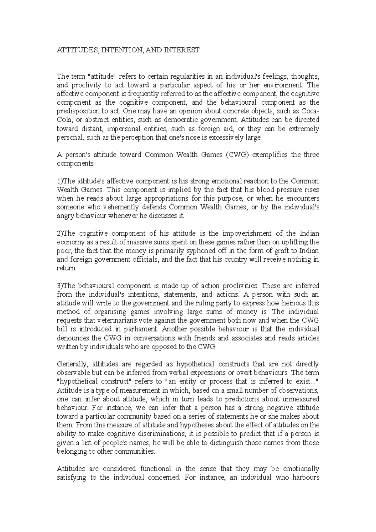 Attitudes - Lecture notes 8 - ATTITUDES, INTENTION, AND INTEREST The ...