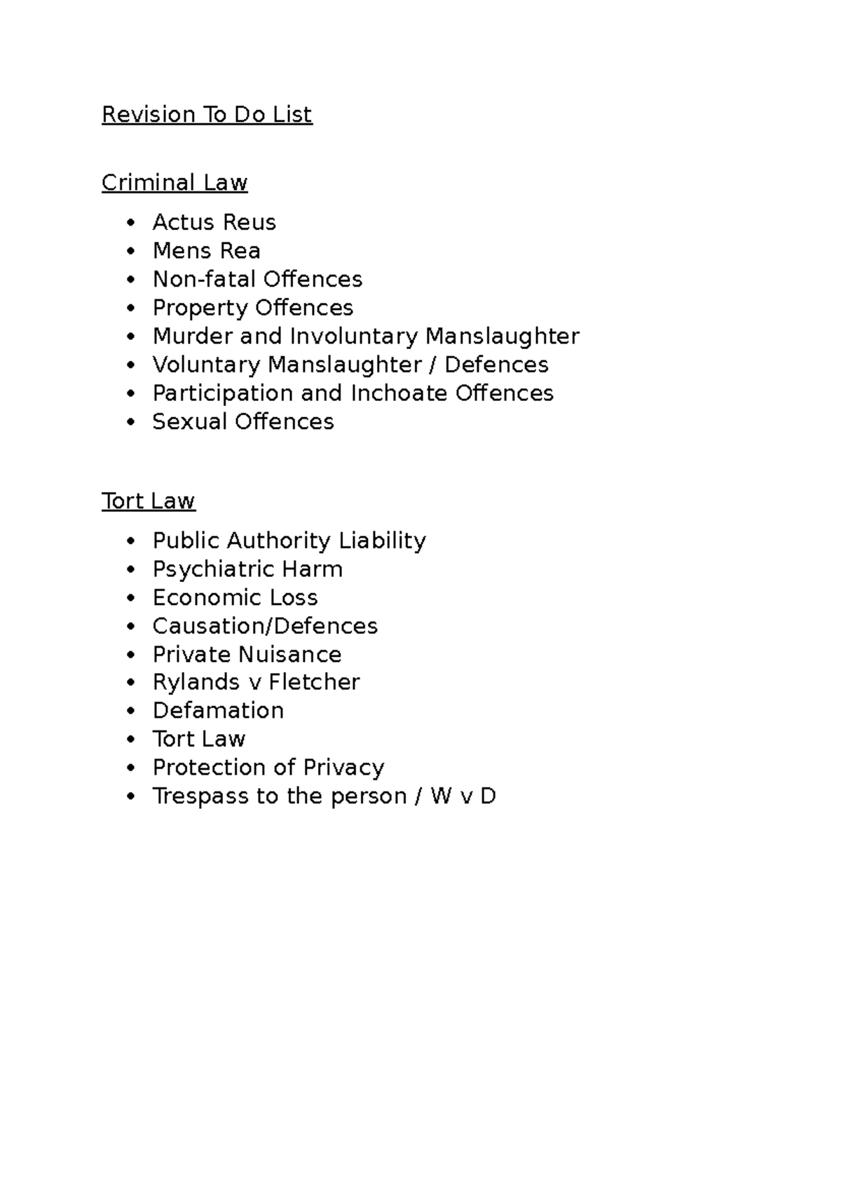 Revision To Do List - to do list - Revision To Do List Criminal Law ...