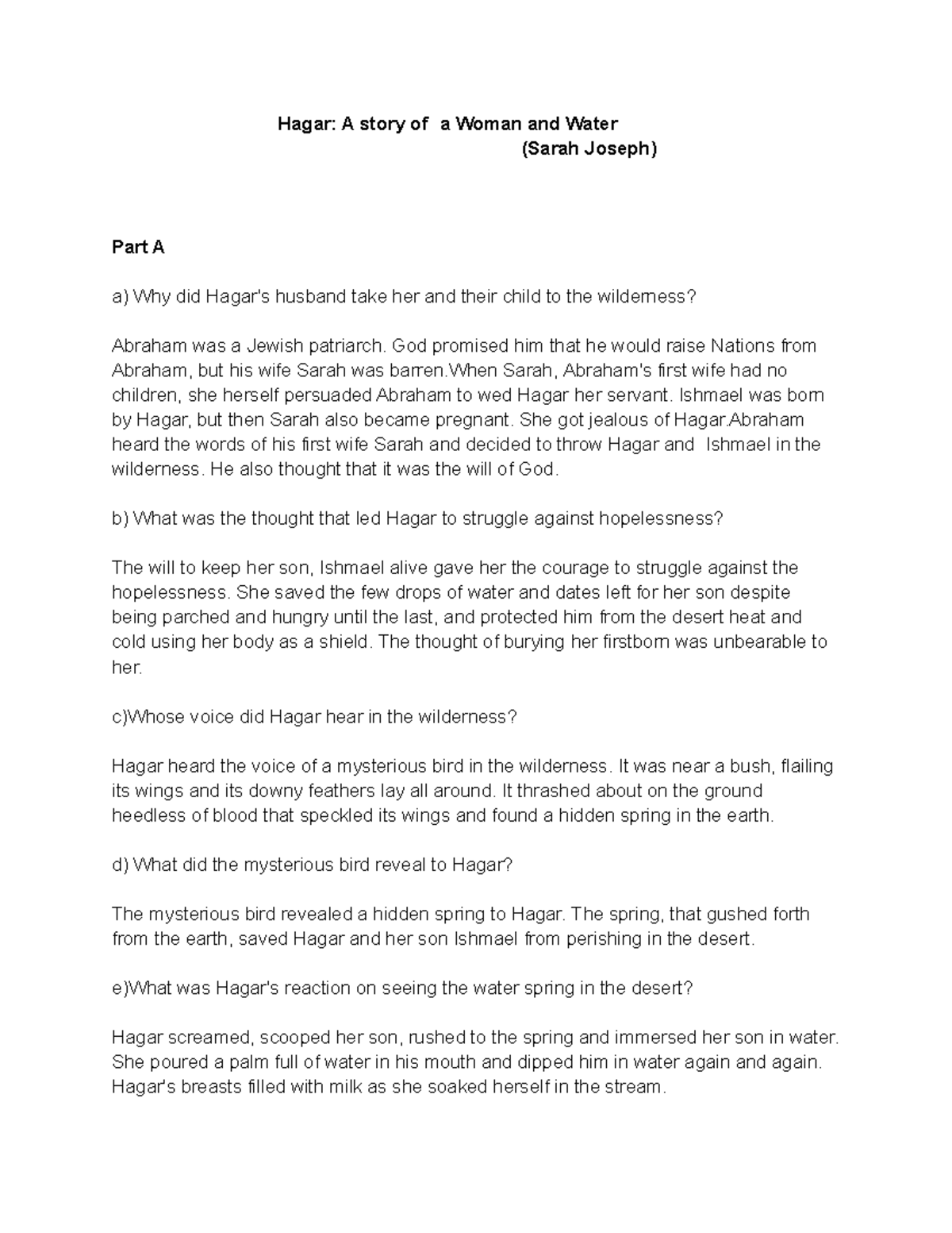 Hagar-A Story of a Woman and Water (Question Answers) - Hagar: A story ...