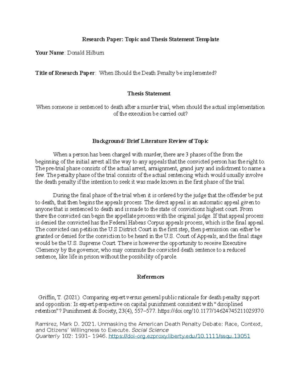 Research Paper Topic and Thesis Statement - CJUS 420 - LU - Studocu