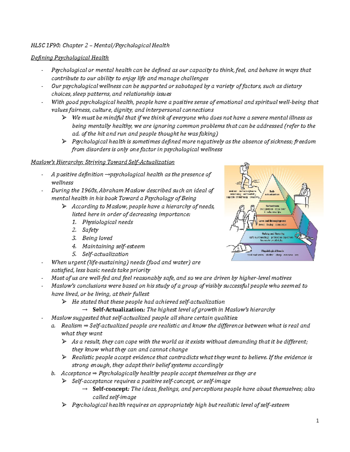 Chapter 2 Mental Health - HLSC 1F90: Chapter 2 – Mental/Psychological ...