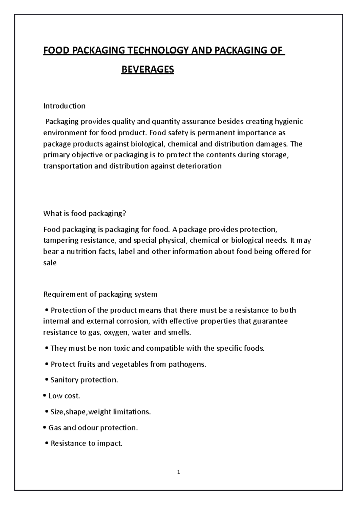 FOOD Packaging Technology AND Packaging of food materials - FOOD ...