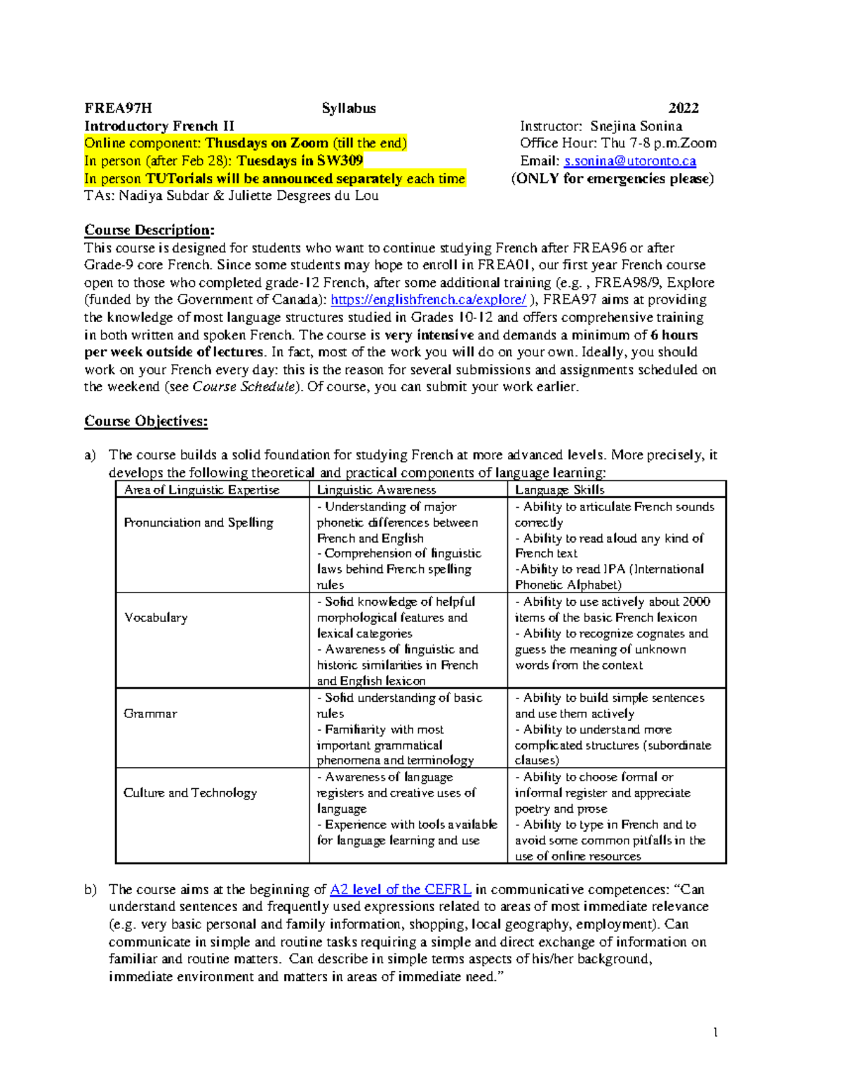 A97+ Syllabus+2022 - Introductory French syllabus, winter semester 2022 ...