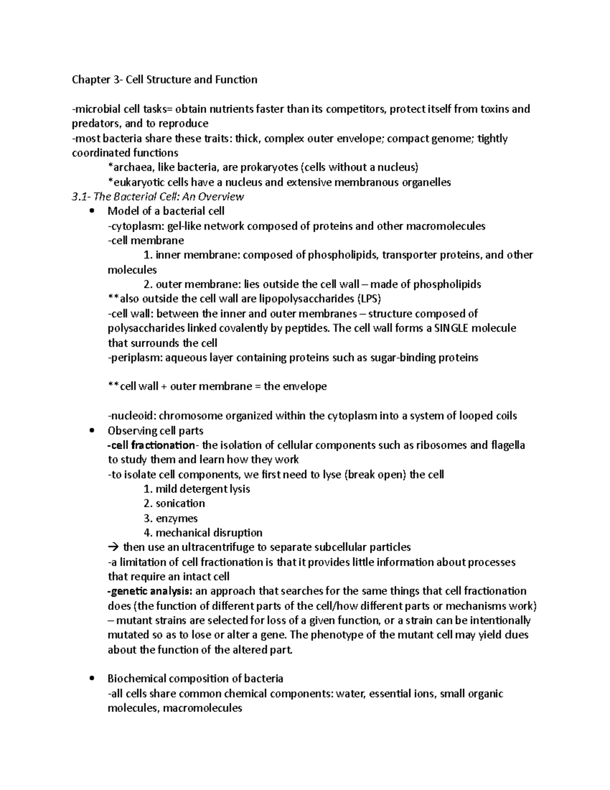 Chapter 3 - Lecture notes 3 - Chapter 3- Cell Structure and Function ...