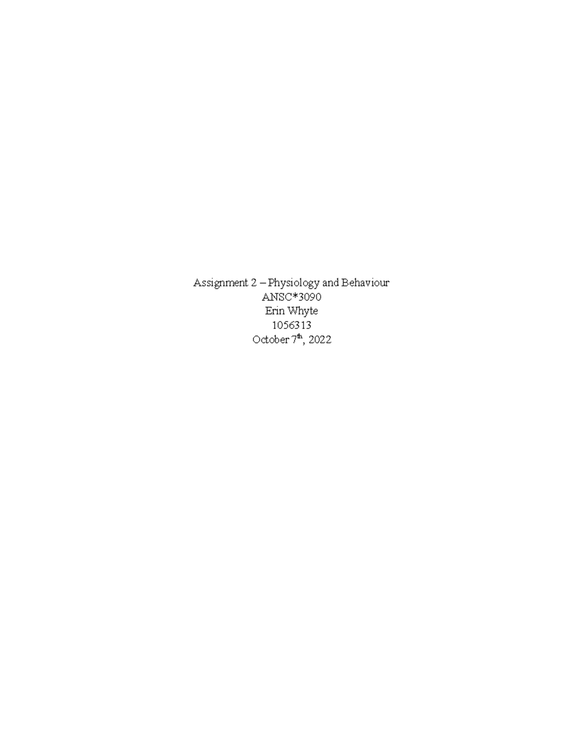 Assignment 2 Physiology and Behaviour - Assignment 2 – Physiology and ...