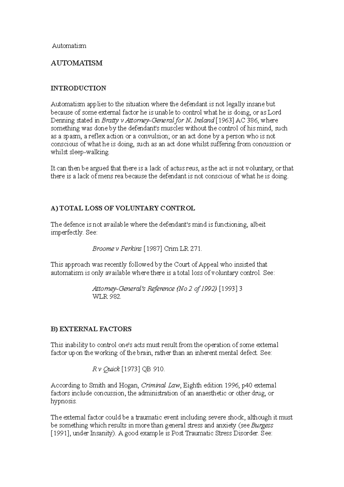 Automatism - Automatism AUTOMATISM INTRODUCTION - Studocu