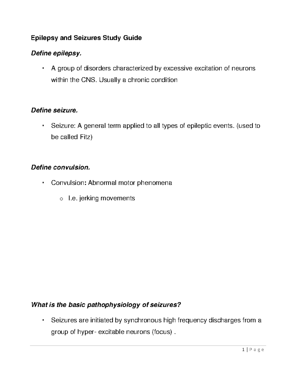 Epilepsy and Seizures Study Guide - • A group of disorders ...