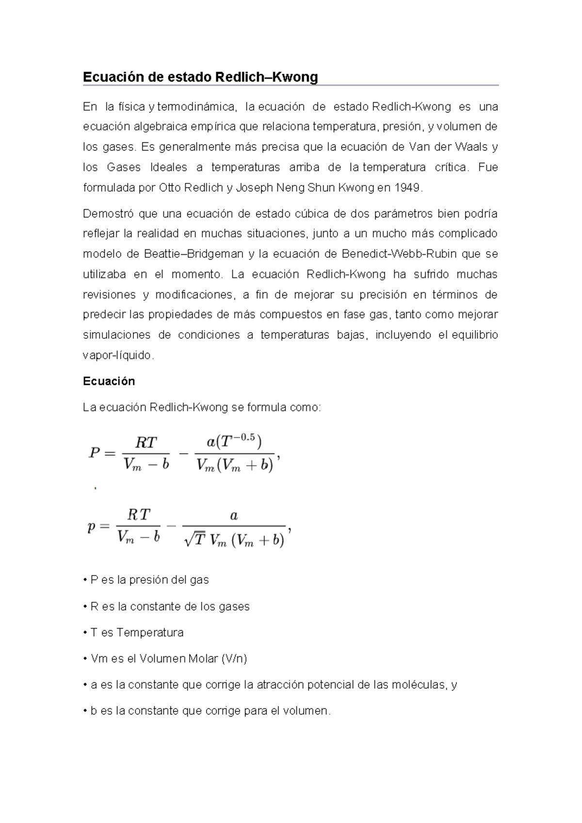 492122056 Ecuacion de estado Redlich Kwong - Ecuación de estado Redlich ...